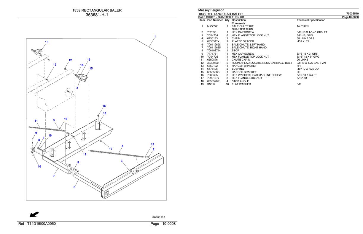 Massey Ferguson 1838 Rectangular Baler Parts Catalog 79036549