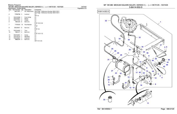 Massey Ferguson 185 MB Medium Square Baler Series II Parts Catalog 1637429