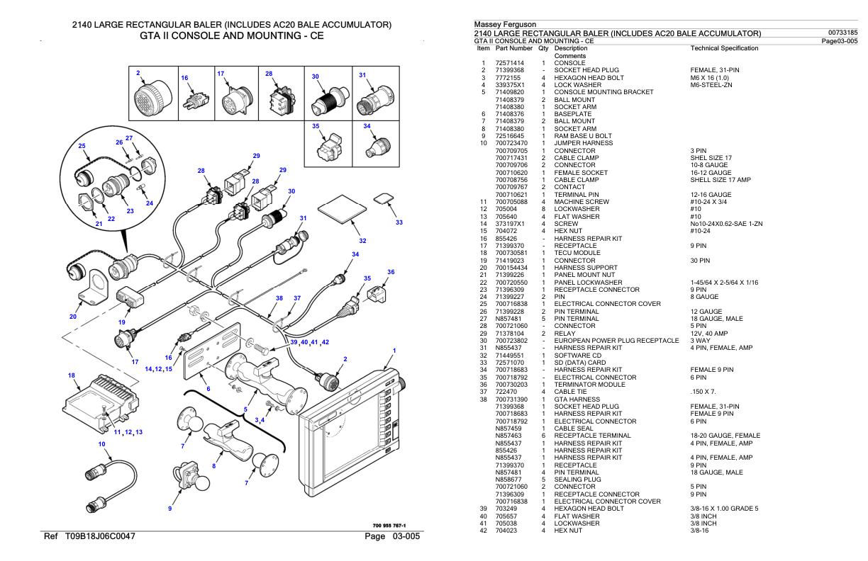 Massey Ferguson 2140 Large Rectangular Baler Parts Catalog 00733185