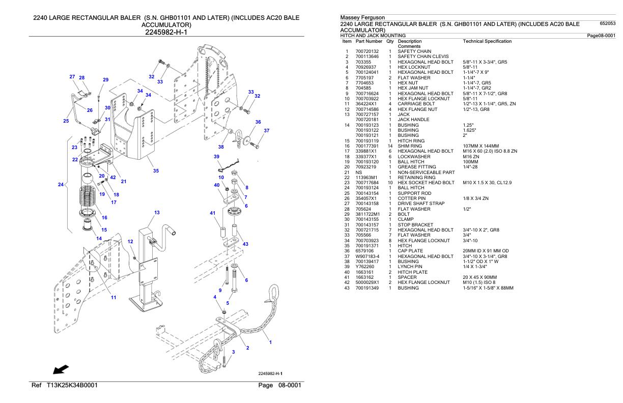 Massey Ferguson 2240 Large Rectangular Baler Parts Catalog 652053