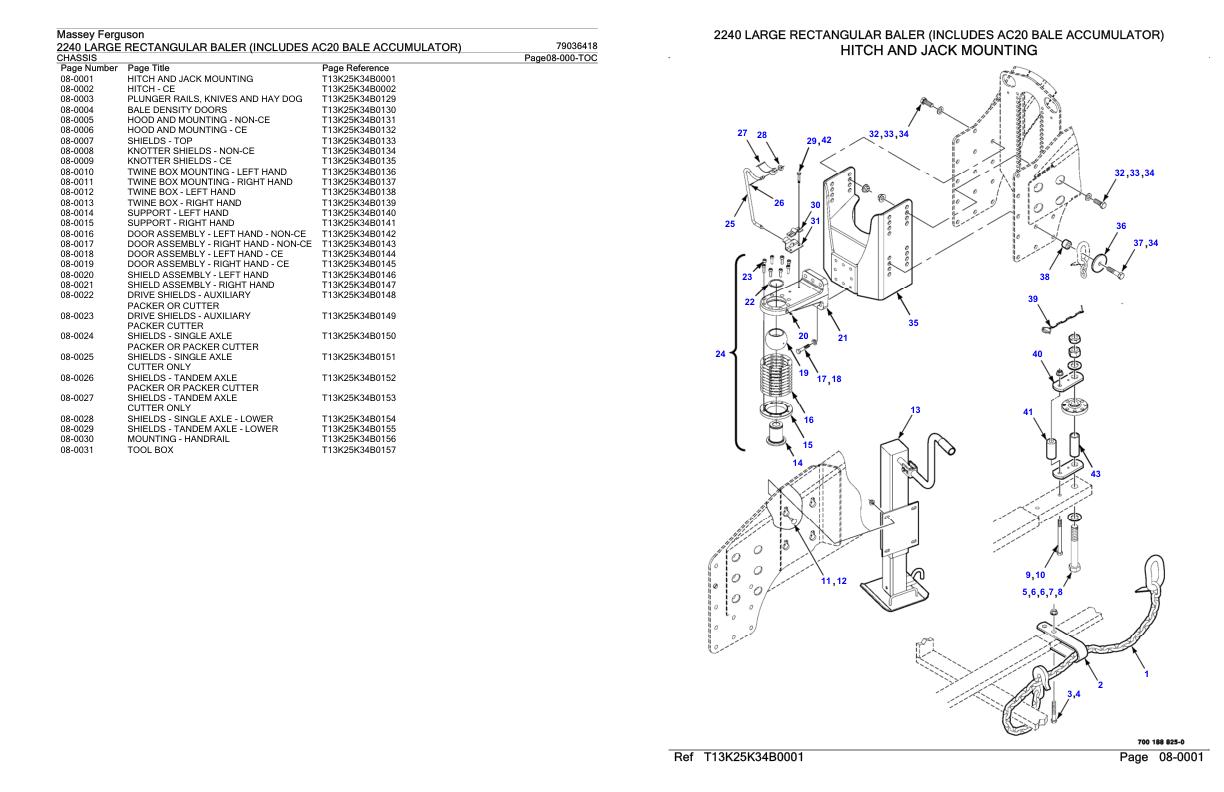 Massey Ferguson 2240 Large Rectangular Baler Parts Catalog 79036418