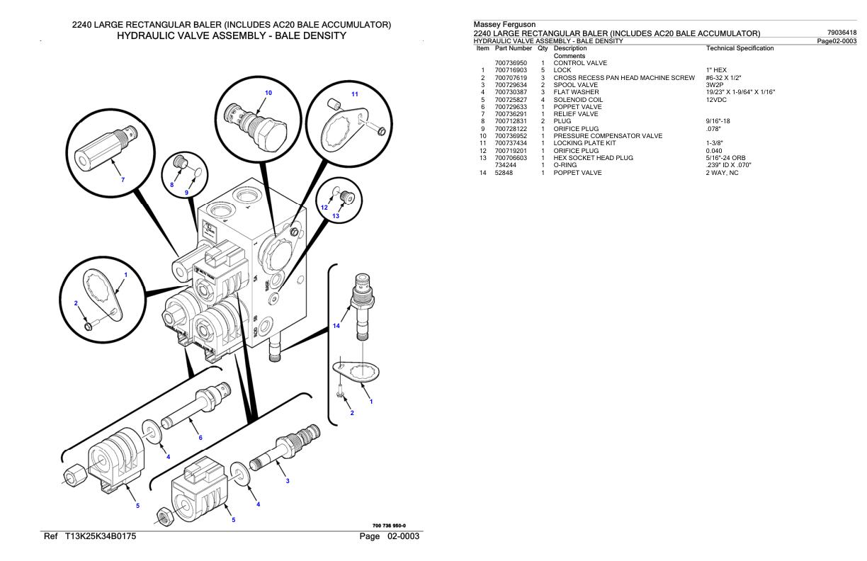 Massey Ferguson 2240 Large Rectangular Baler Parts Catalog 79036418