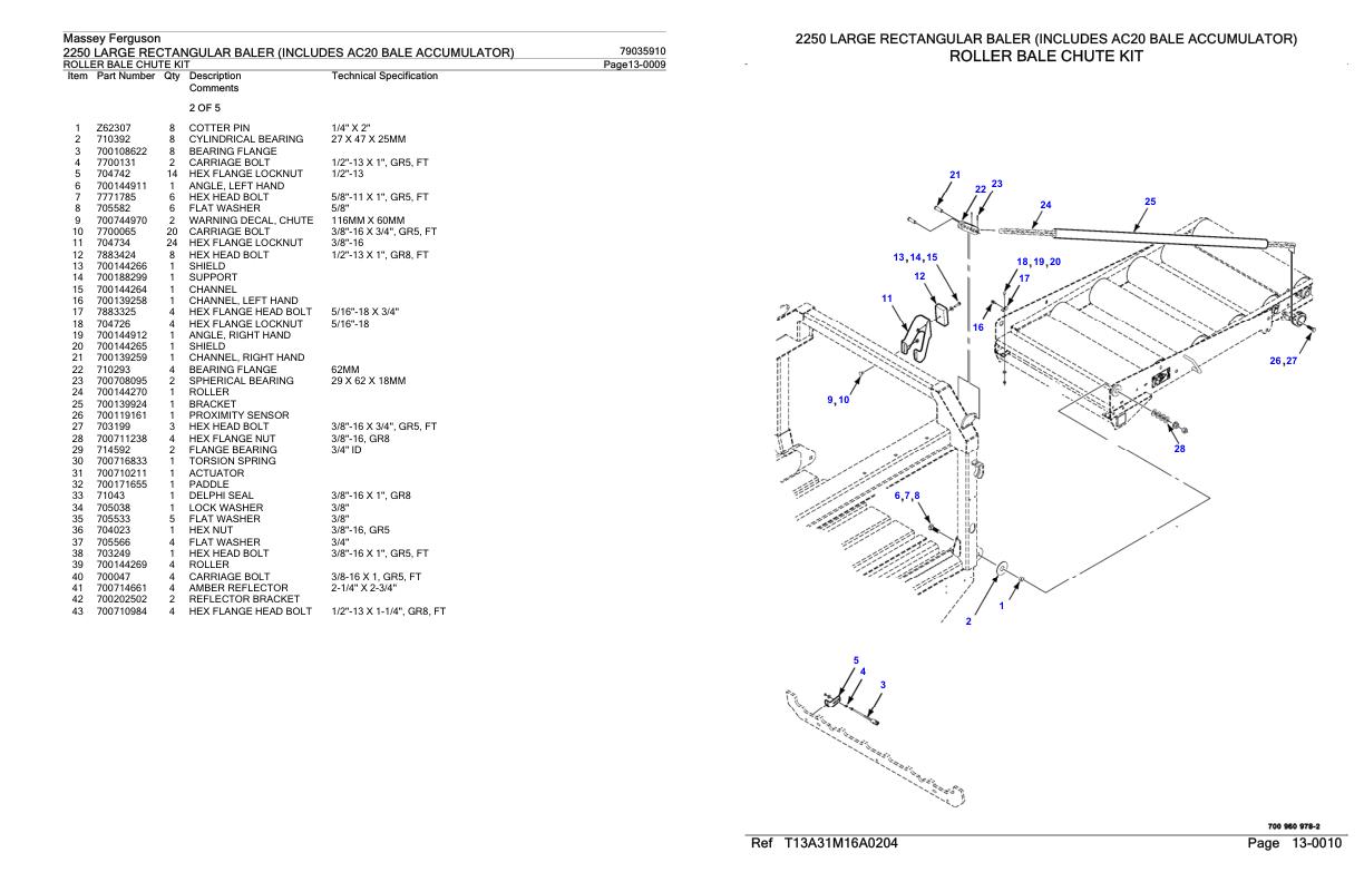 Massey Ferguson 2250 Large Rectangular Baler Parts Catalog 79035910