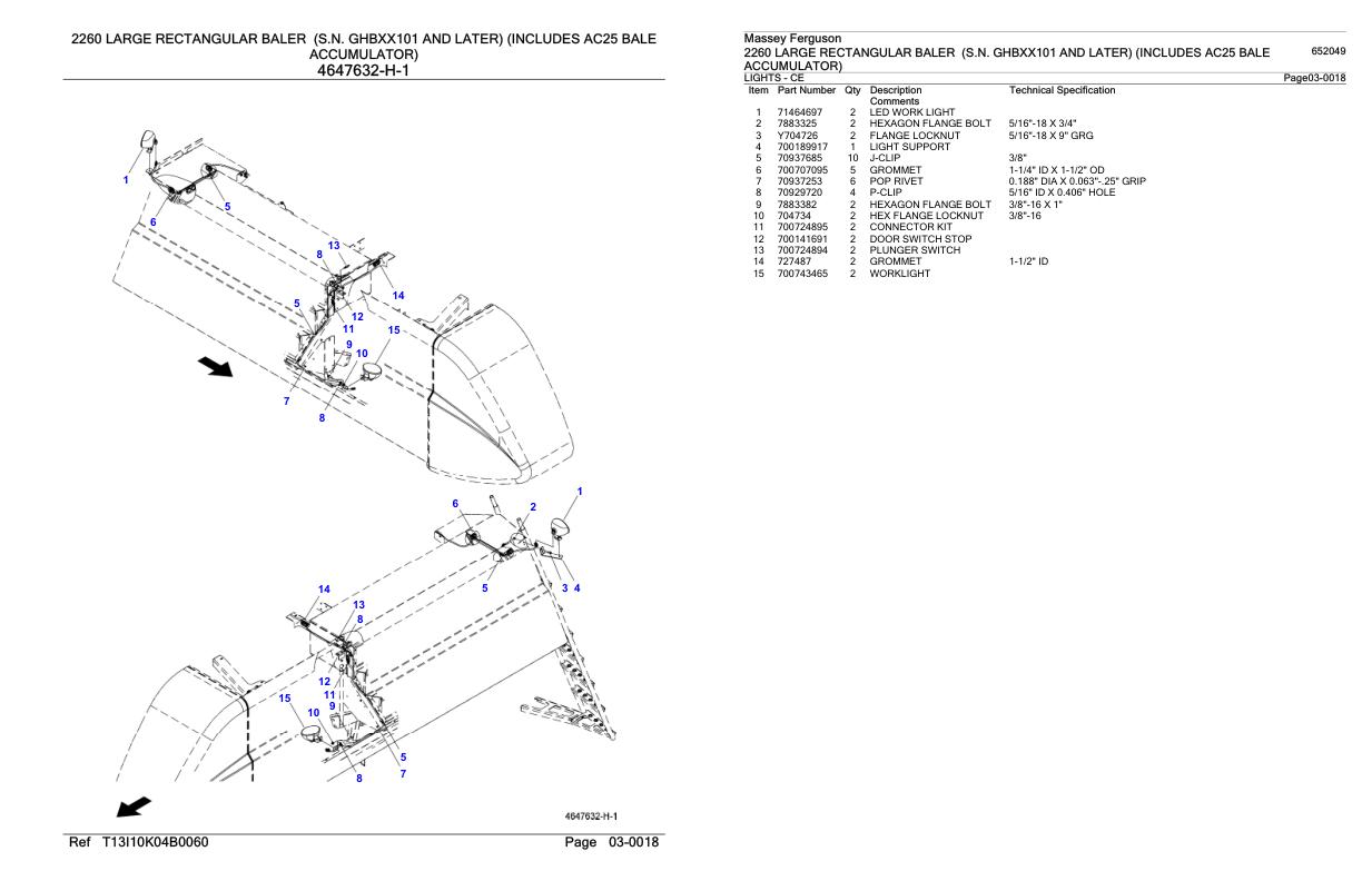 Massey Ferguson 2260 Large Rectangular Baler Parts Catalog 652049