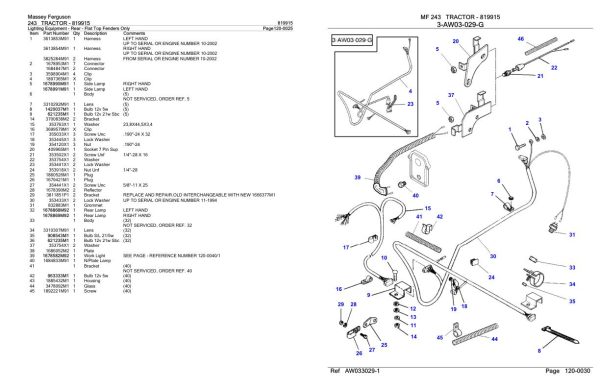 Massey Ferguson 243 Tractor Parts Catalog 819915