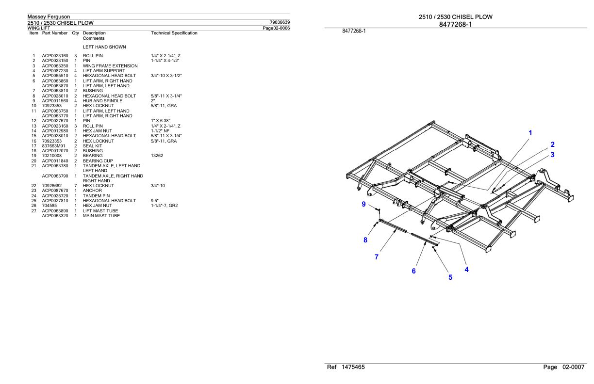 Massey Ferguson 2510 2530 Chisel Plow Parts Catalog 79036639