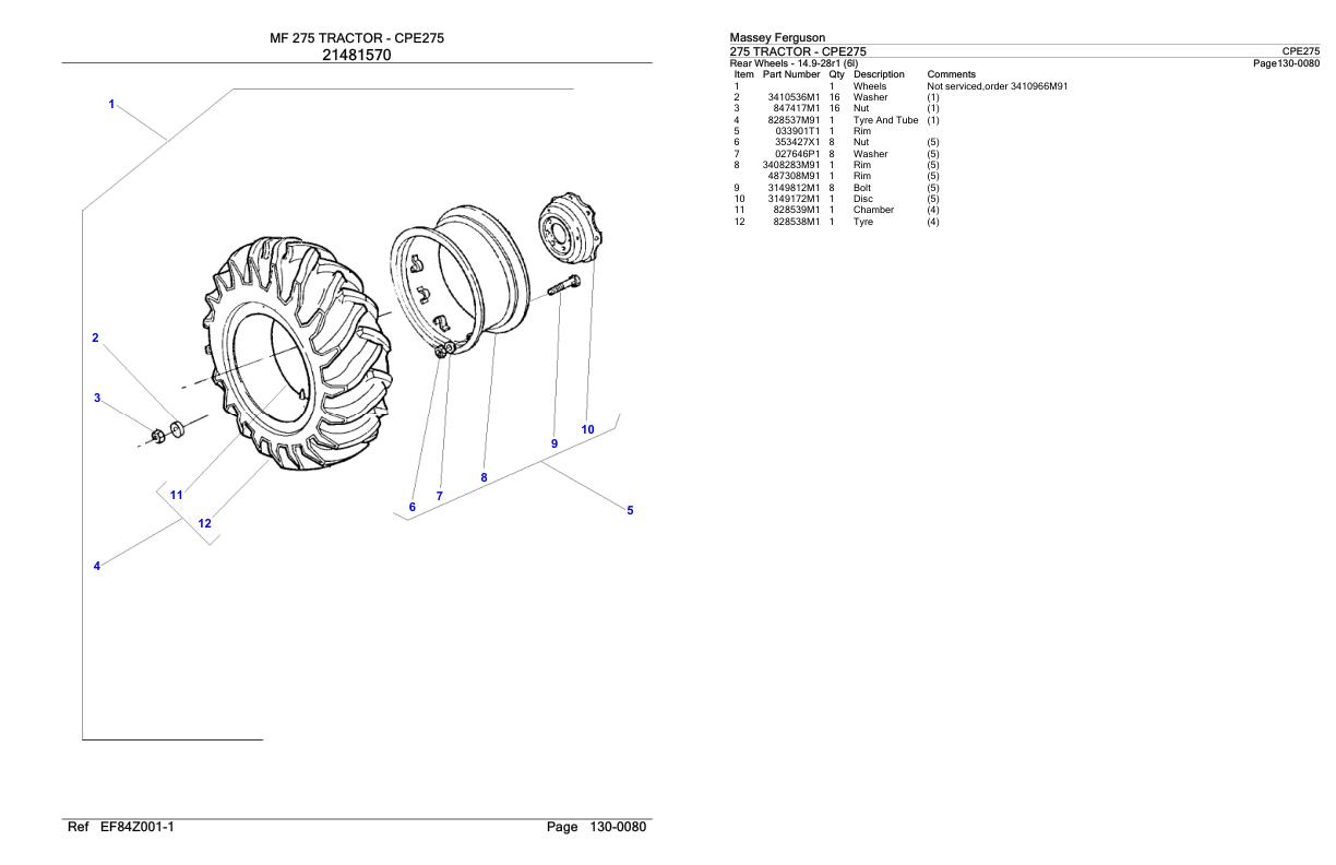 Massey Ferguson 275 Tractor Parts Catalog CPE275