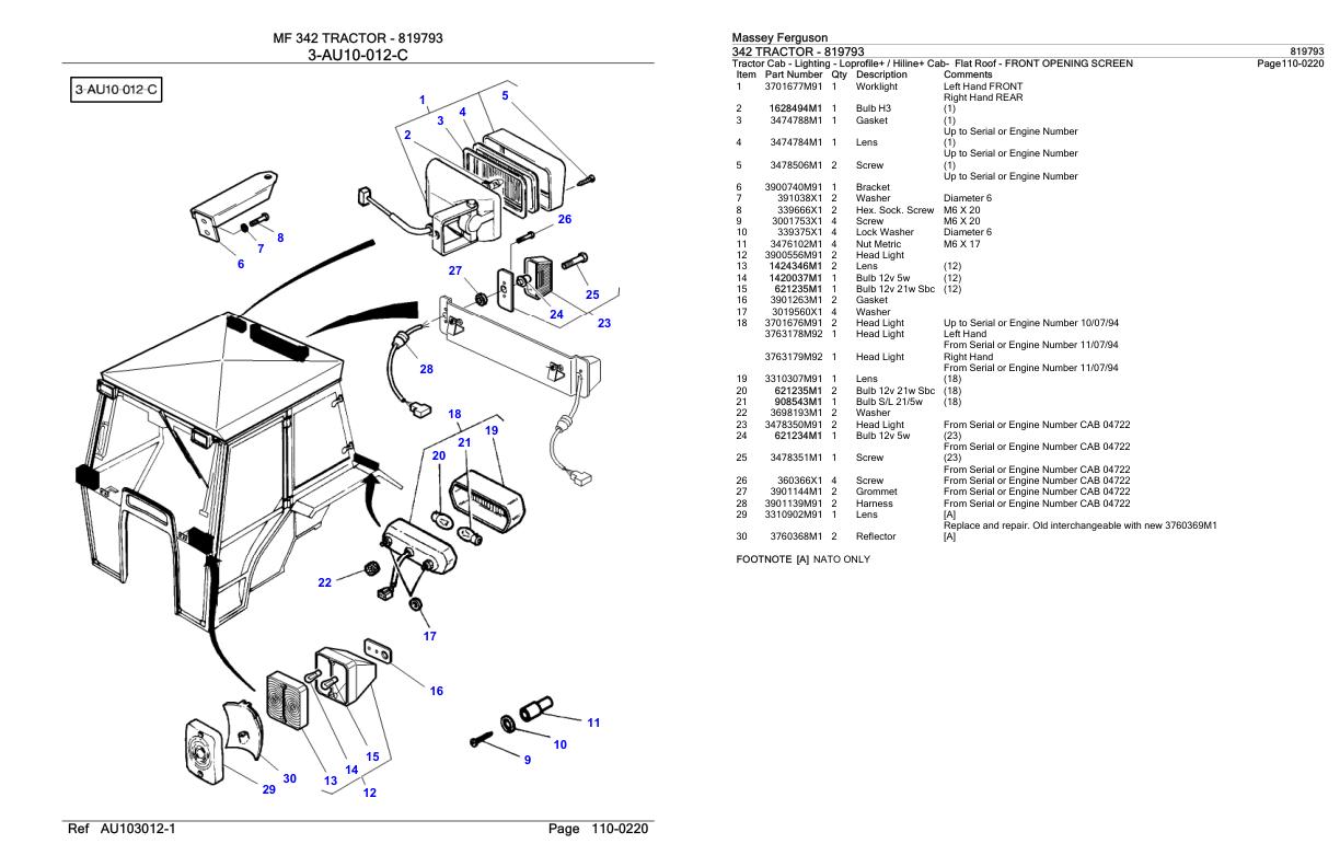Massey Ferguson 342 Tractor Parts Catalog 819793
