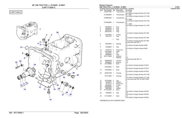 Massey Ferguson 398 Tractor Parts Catalog 819801