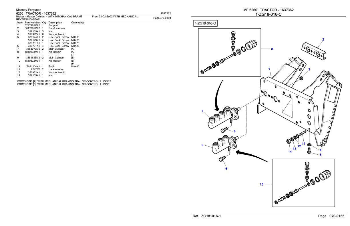 Massey Ferguson 6260 Tractor Parts Catalog 1637362