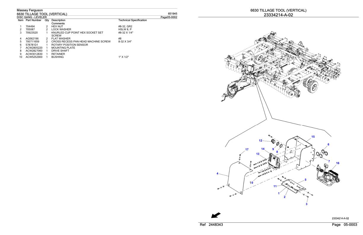Massey Ferguson 6630 Tillage Tool Vertical Parts Catalog 651945