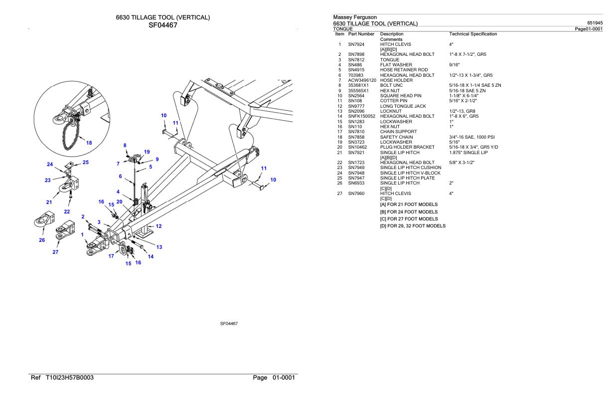 Massey Ferguson 6630 Tillage Tool Vertical Parts Catalog 651945
