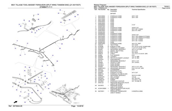 Massey Ferguson 6631 Tillage Tool Parts Catalog 79036211
