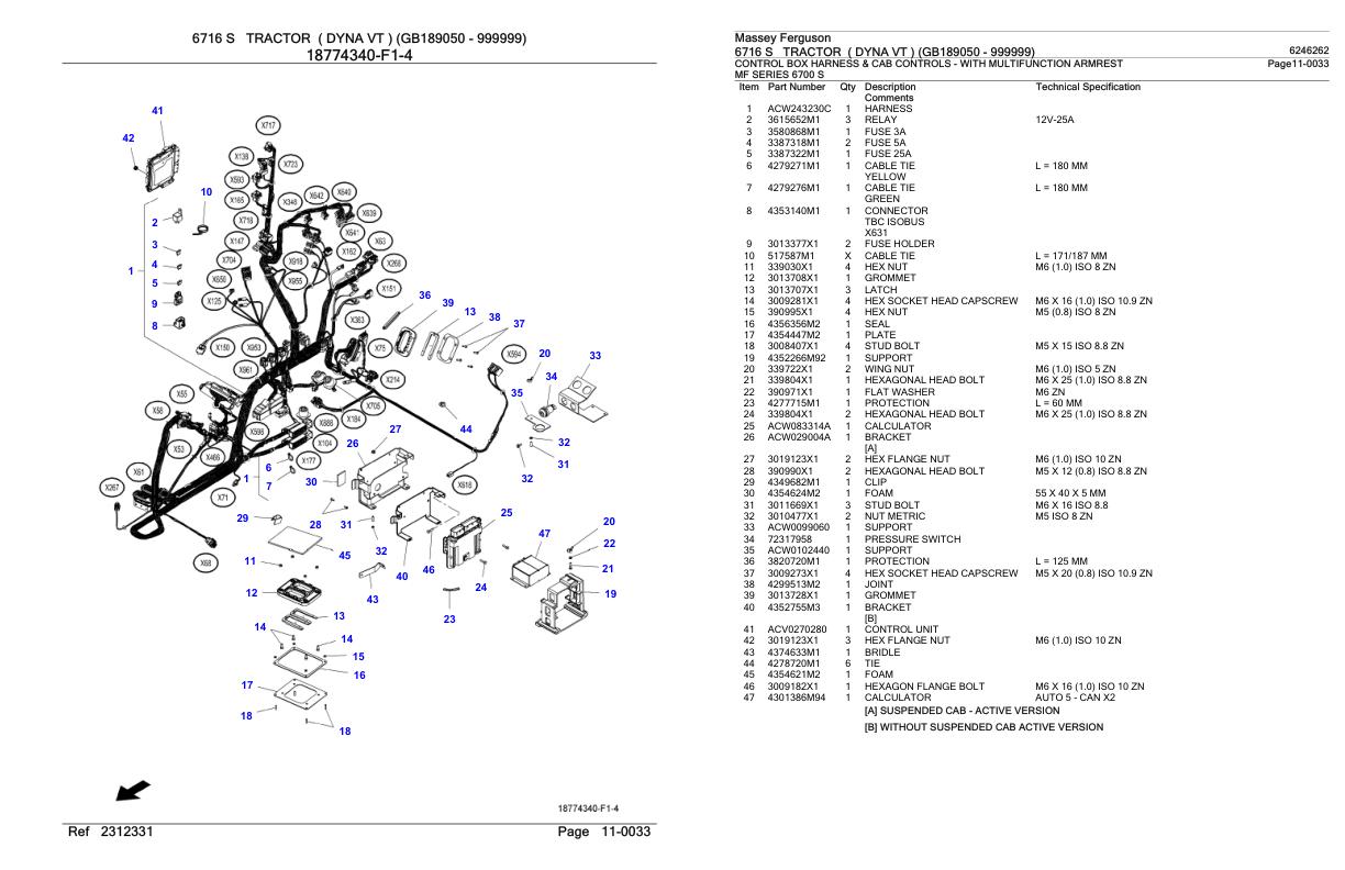 Massey Ferguson 6716 S Tractor Parts Catalog 6246262