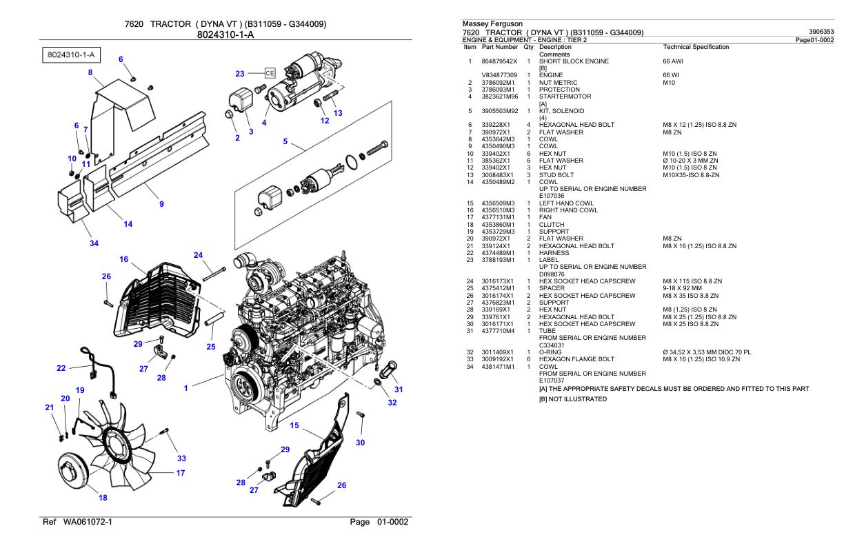 Massey Ferguson 7620 Tractor Parts Catalog 3906353