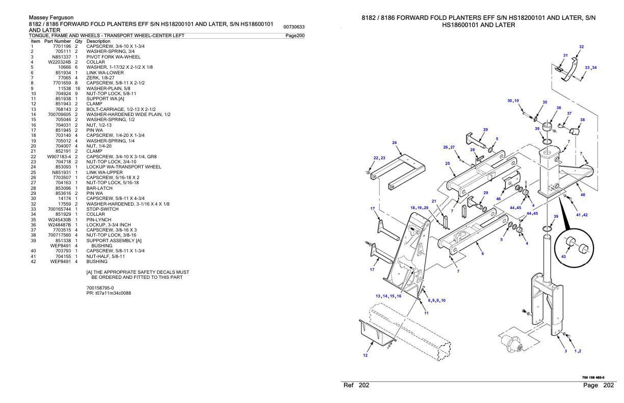 Massey Ferguson 8182 8186 Forward Fold Planter EFF Parts Catalog 00730633