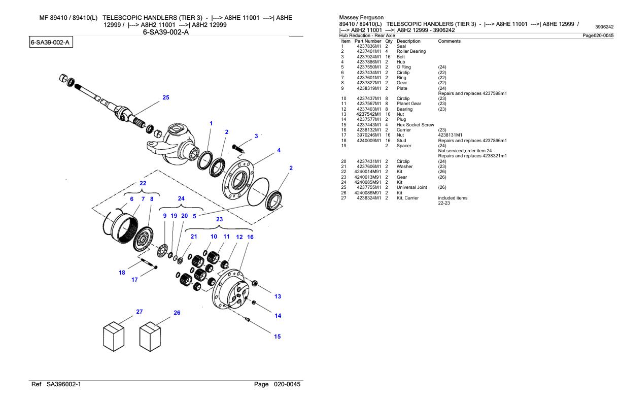 Massey Ferguson 89410 89410 L Telescopic Handler Parts Catalog 3906242