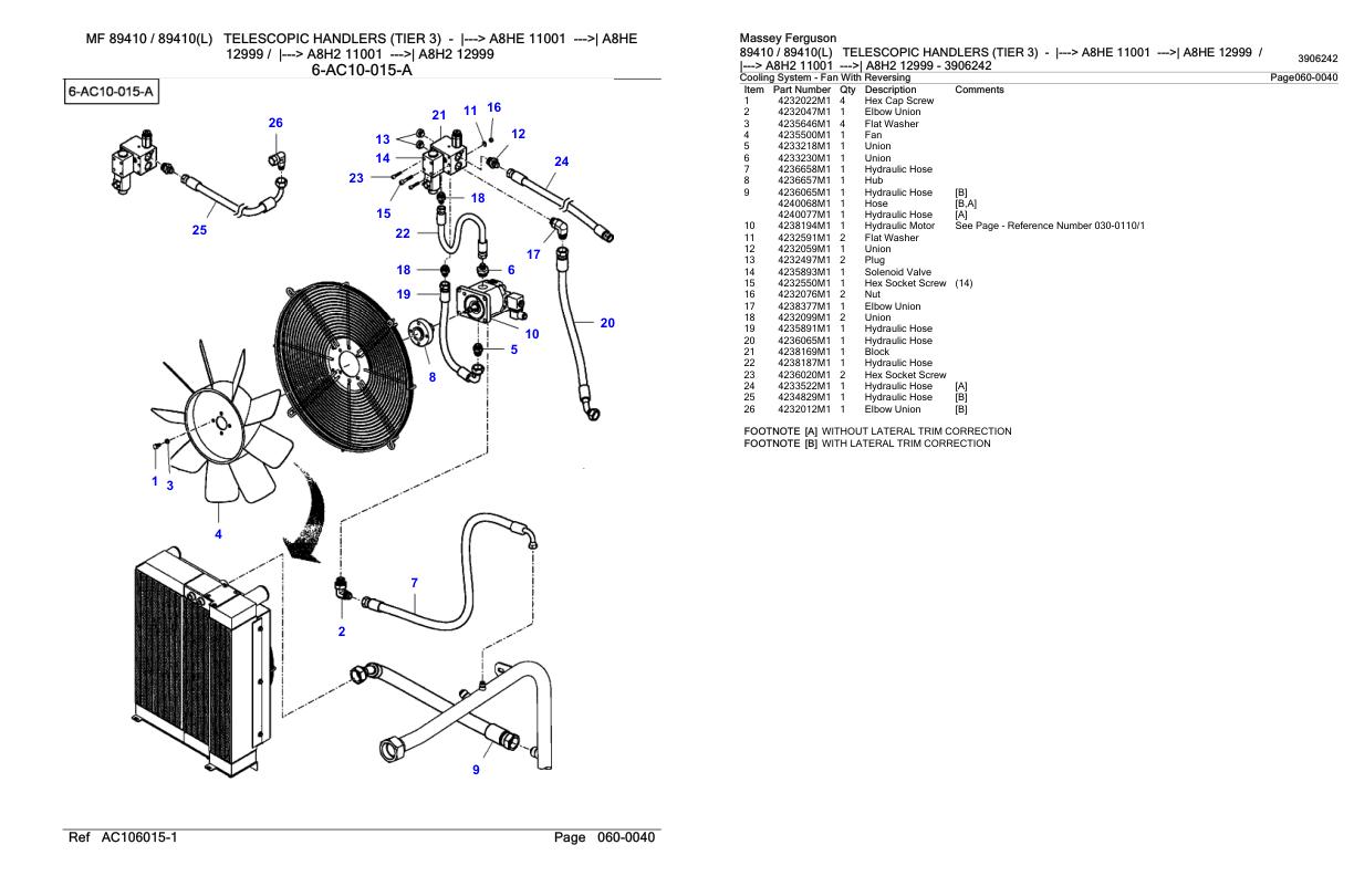 Massey Ferguson 89410 89410 L Telescopic Handler Parts Catalog 3906242