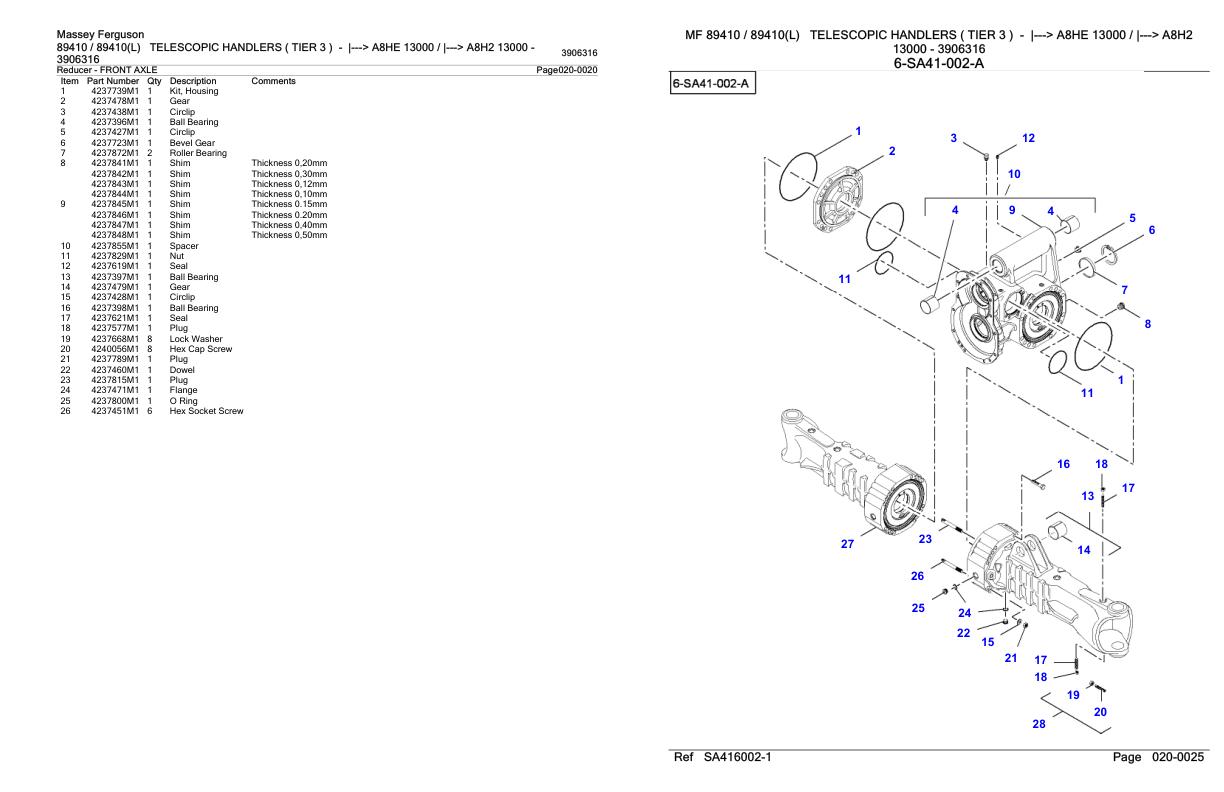 Massey Ferguson 89410 89410 L Telescopic Handler Parts Catalog 3906316