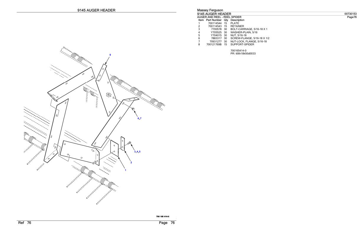 Massey Ferguson 9145 Auger Header Parts Catalog 00730153