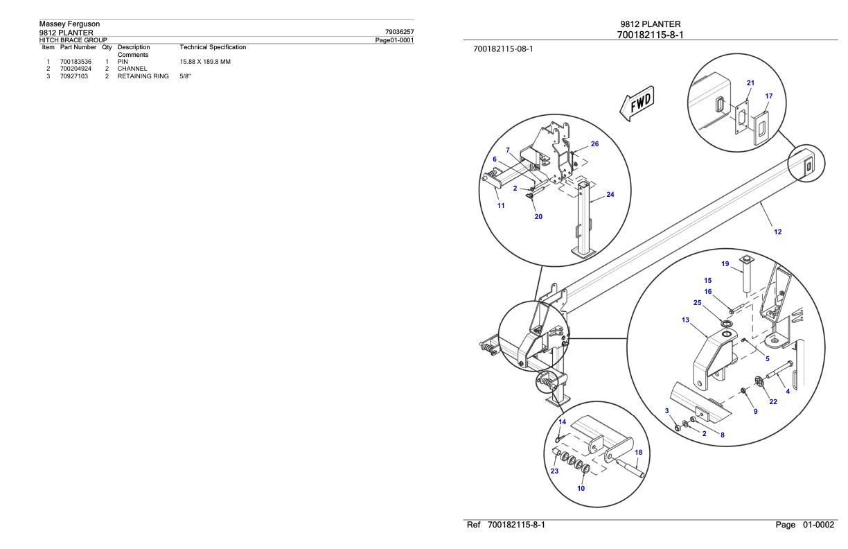 Massey Ferguson 9812 Planter Parts Catalog 79036257