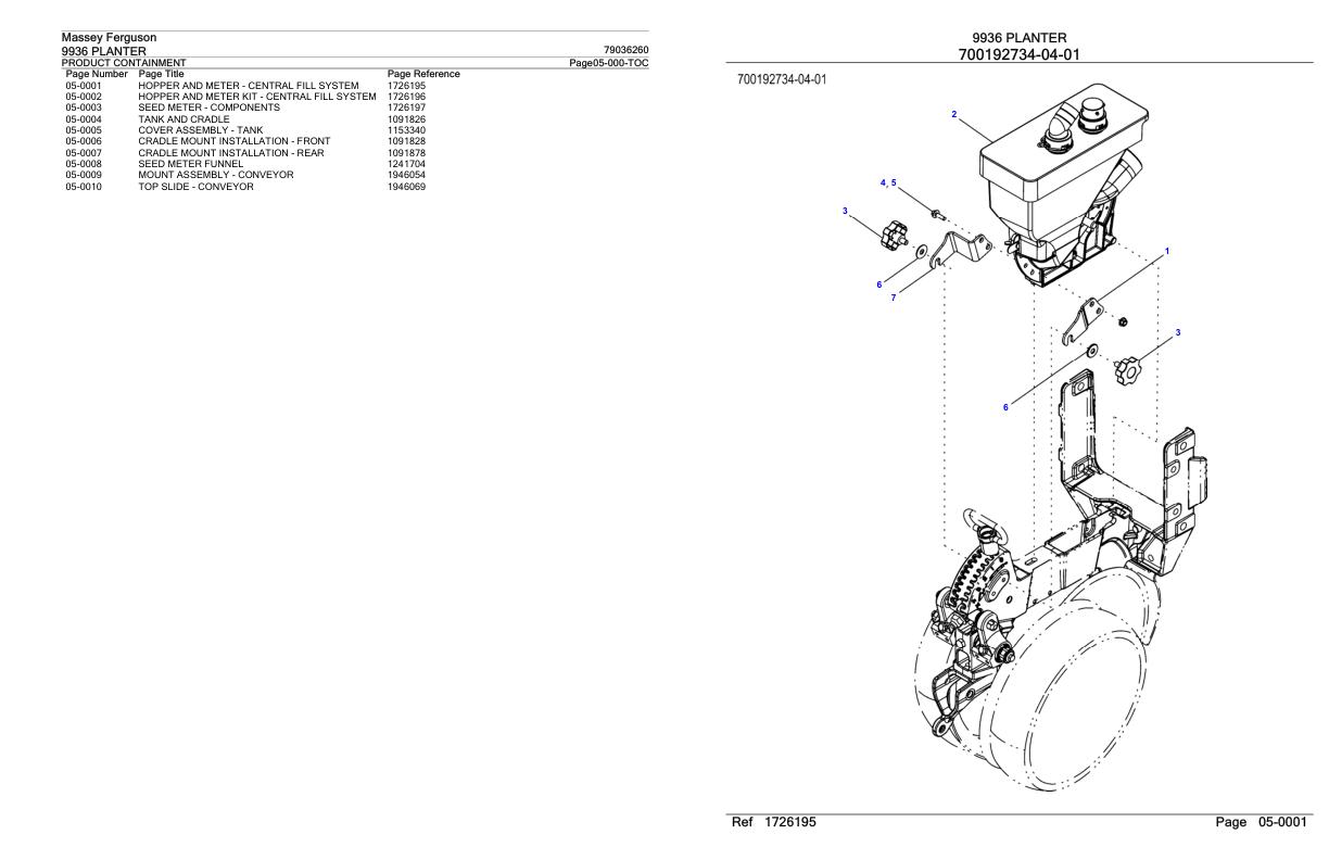 Massey Ferguson 9936 Planter Parts Catalog 79036260
