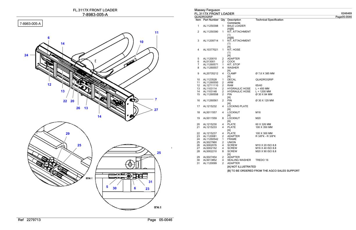 Massey Ferguson FL.3117X Front Loader Parts Catalog 6246469