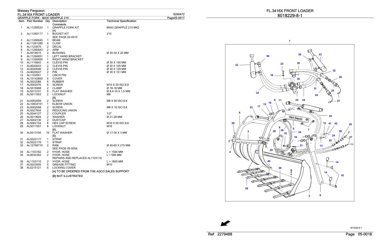 Massey Ferguson FL.3416X Front Loader Parts Catalog 6246472