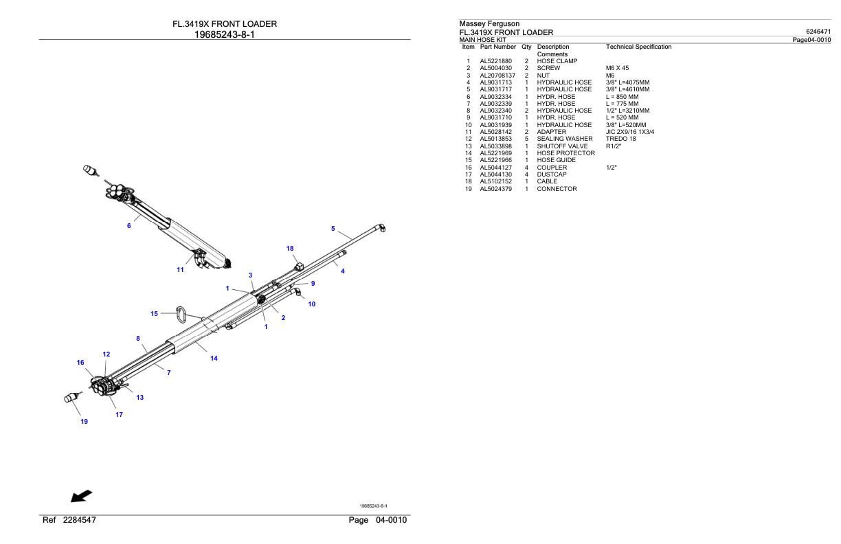 Massey Ferguson FL.3419X Front Loader Parts Catalog 6246471