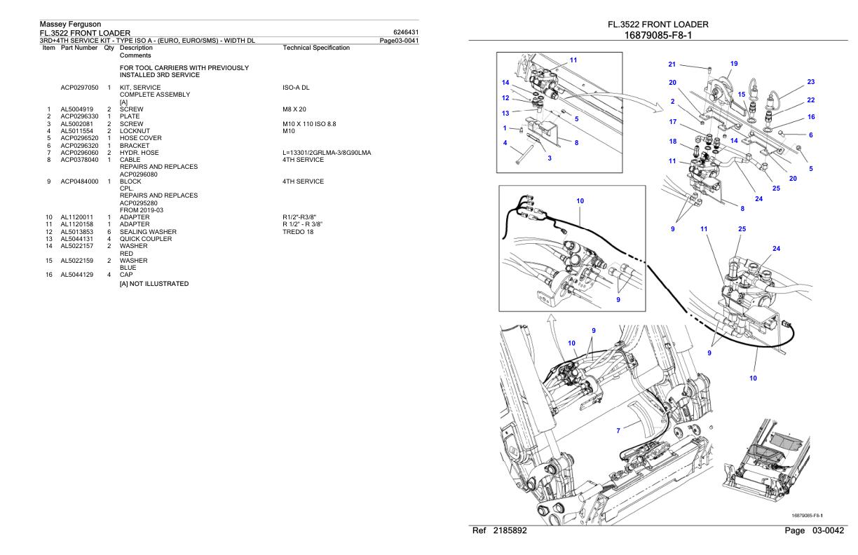 Massey Ferguson FL.3522 Front Loader Parts Catalog 6246431