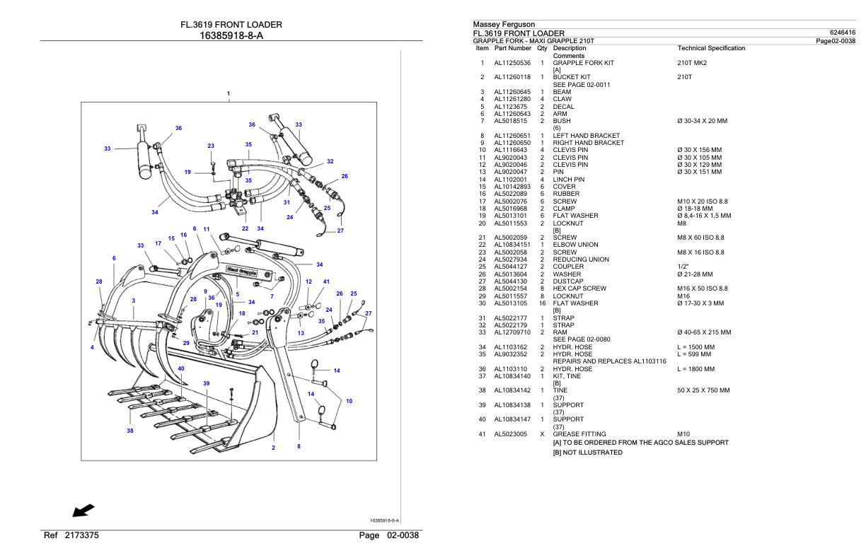 Massey Ferguson FL.3619 Front Loader Parts Catalog 6246416