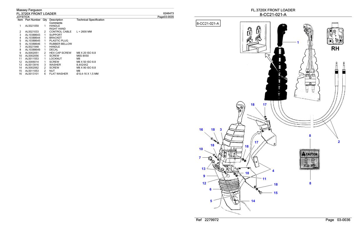 Massey Ferguson FL.3720X Front Loader Parts Catalog 6246473