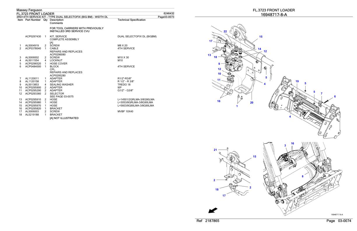 Massey Ferguson FL.3723 Front Loader Parts Catalog 6246432