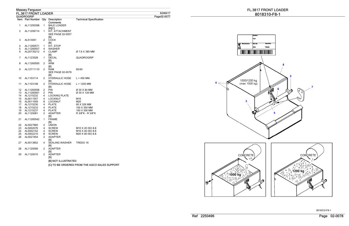 Massey Ferguson FL.3817 Front Loader Parts Catalog 6246417