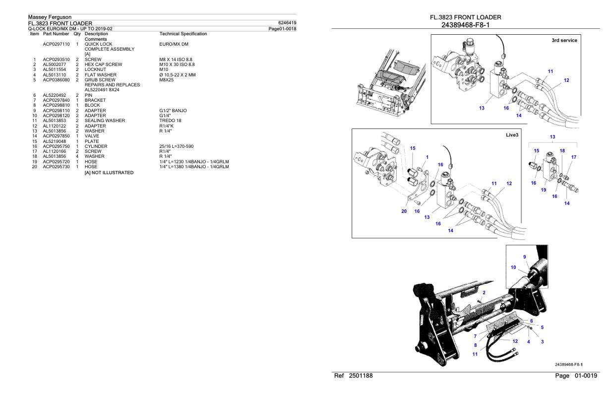 Massey Ferguson FL.3823 Front Loader Parts Catalog 6246419