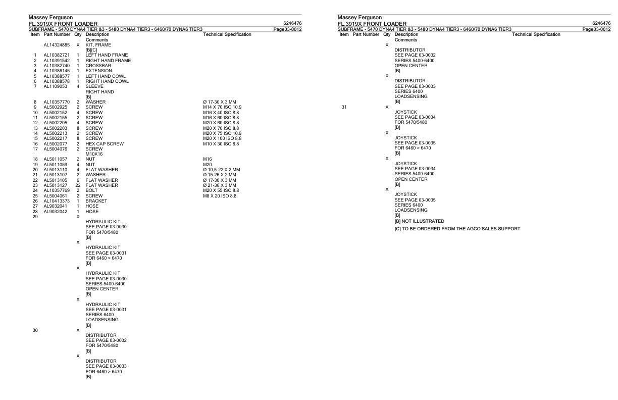Massey Ferguson FL.3919X Front Loader Parts Catalog 6246476