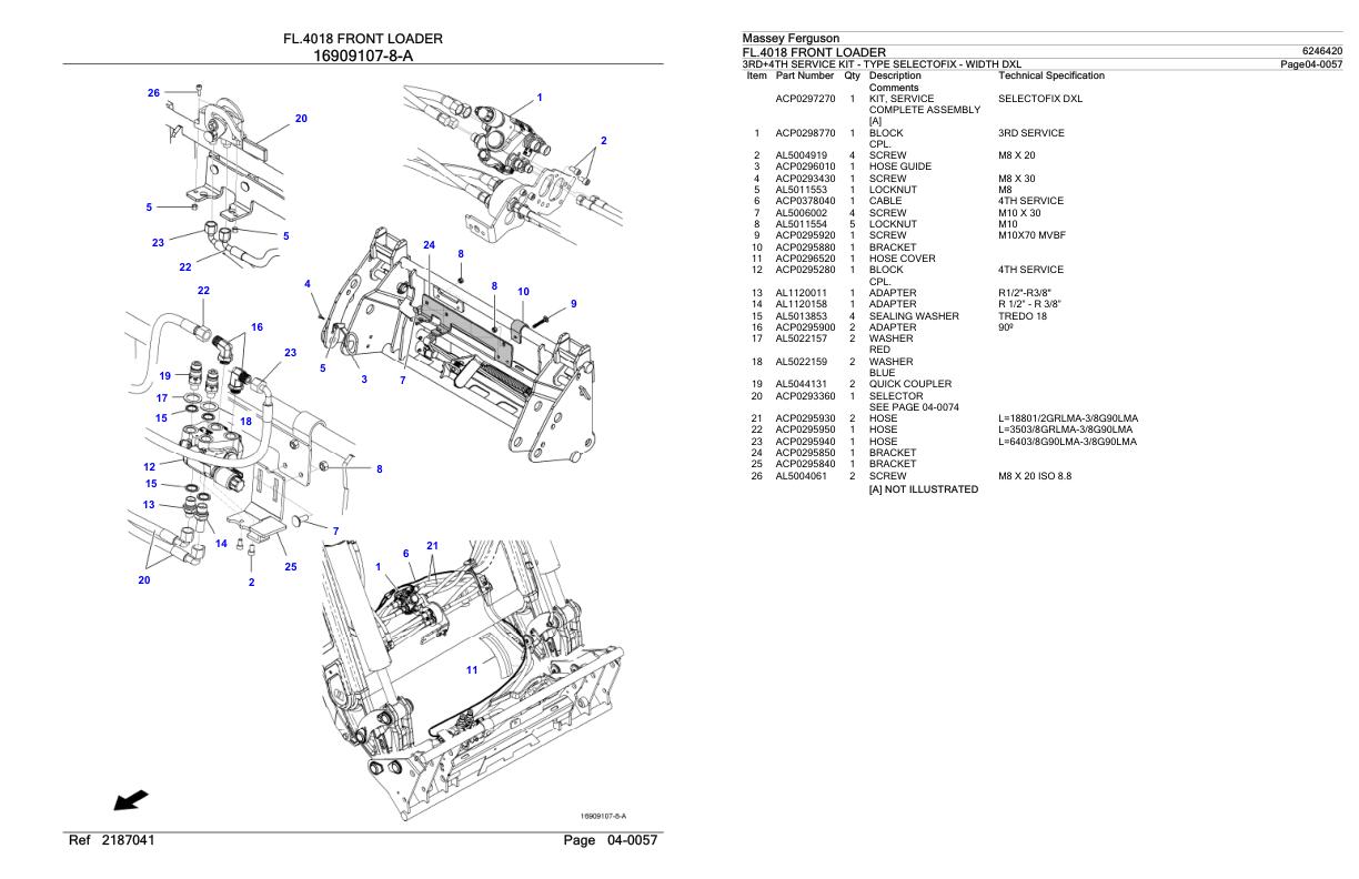 Massey Ferguson FL.4018 Front Loader Parts Catalog 6246420