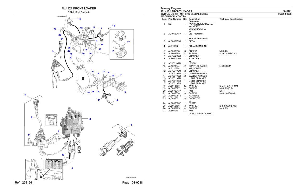 Massey Ferguson FL.4121 Front Loader Parts Catalog 6246421
