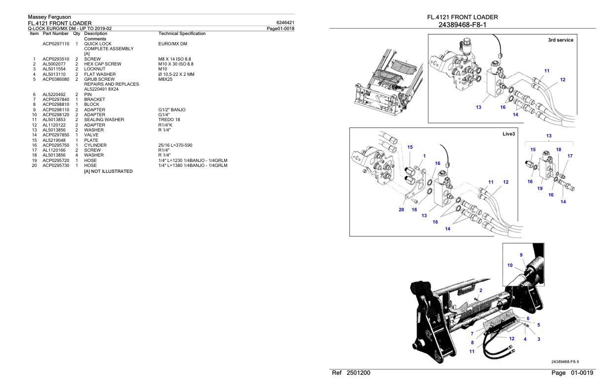 Massey Ferguson FL.4121 Front Loader Parts Catalog 6246421