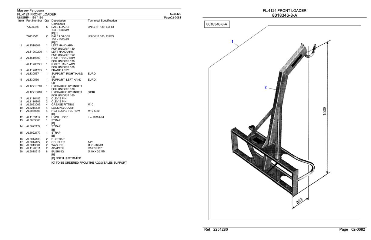 Massey Ferguson FL.4124 Front Loader Parts Catalog 6246422