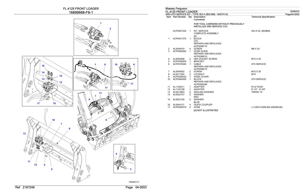Massey Ferguson FL.4125 Front Loader Parts Catalog 6246433