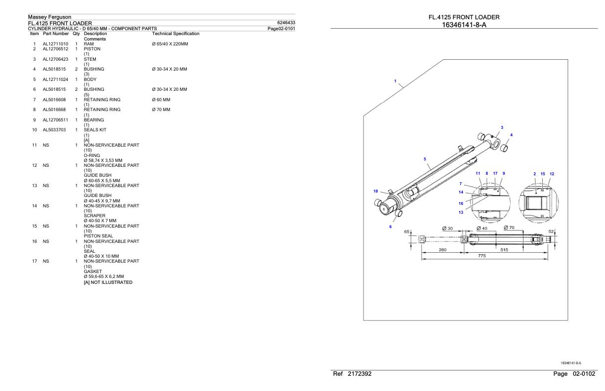 Massey Ferguson FL.4125 Front Loader Parts Catalog 6246433