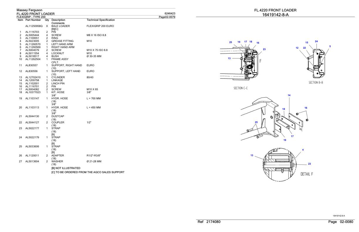 Massey Ferguson FL.4220 Front Loader Parts Catalog 6246423