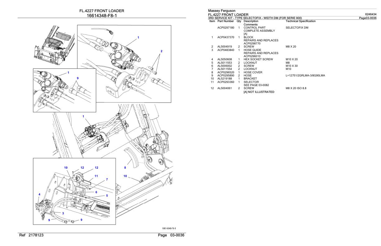 Massey Ferguson FL.4227 Front Loader Parts Catalog 6246434