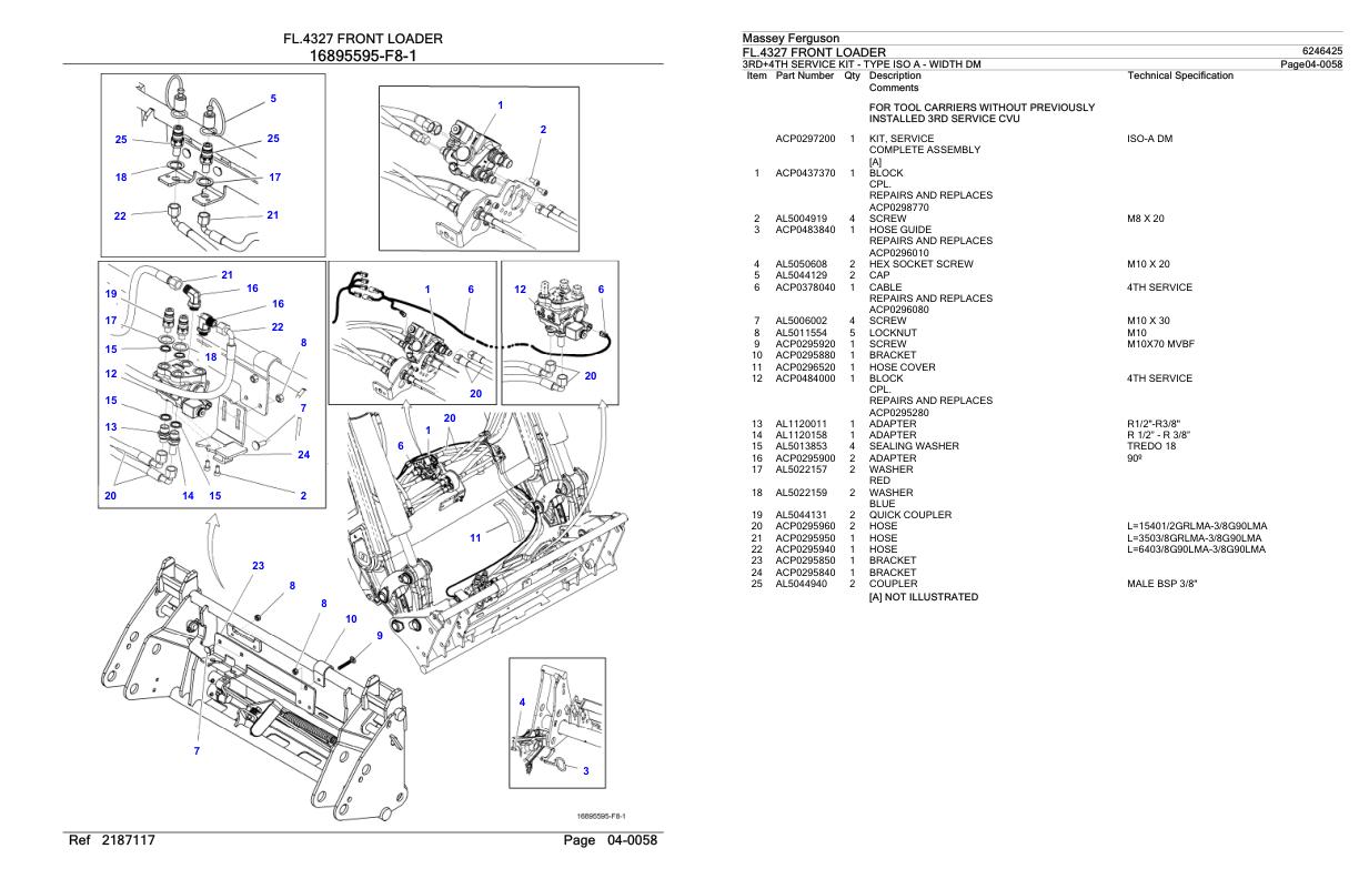 Massey Ferguson FL.4327 Front Loader Parts Catalog 6246425
