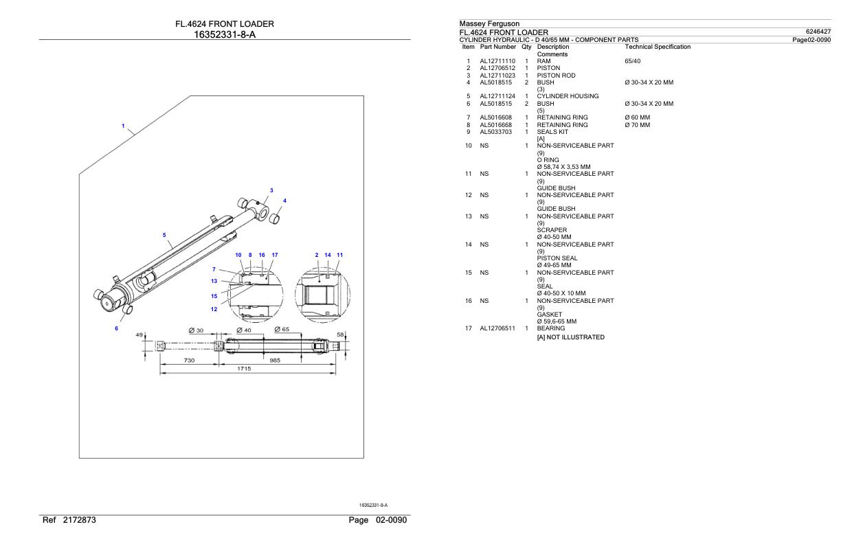 Massey Ferguson FL.4624 Front Loader Parts Catalog 6246427