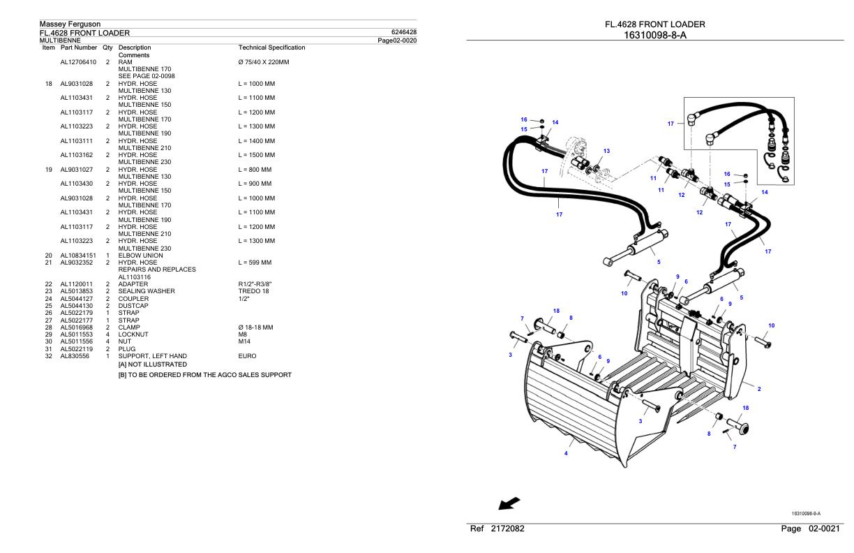 Massey Ferguson FL.4628 Front Loader Parts Catalog 6246428