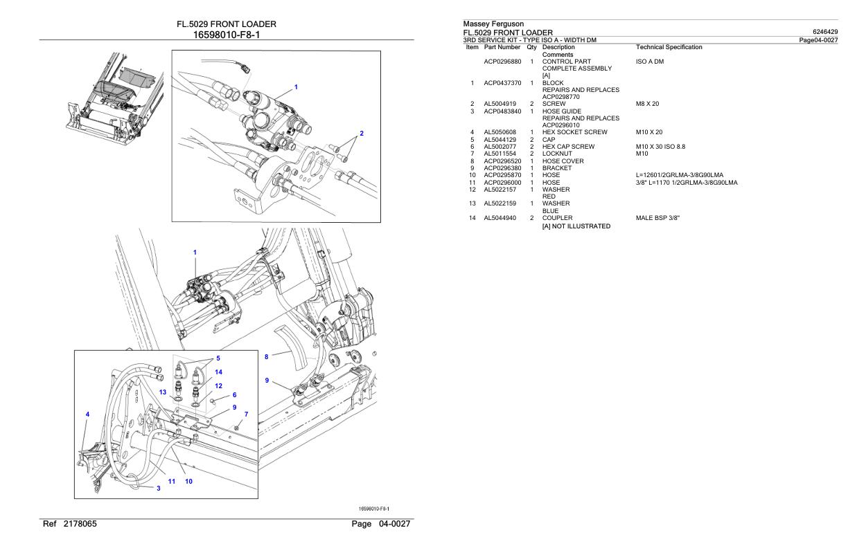 Massey Ferguson FL.5029 Front Loader Parts Catalog 6246429