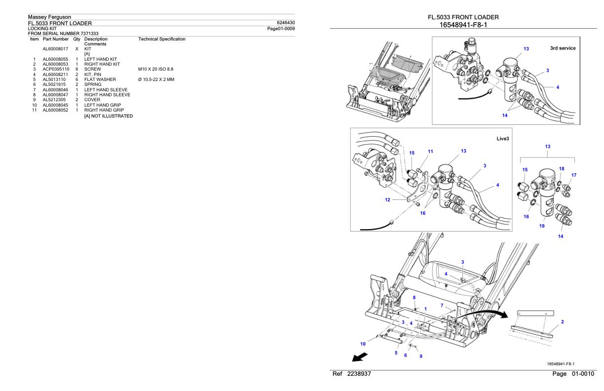 Massey Ferguson FL.5033 Front Loader Parts Catalog 6246430