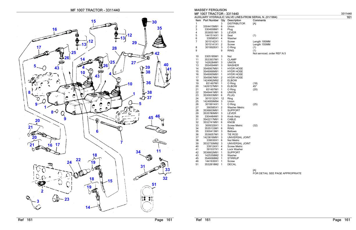 Massey Ferguson MF 1007 Tractor Parts Catalog 3311440